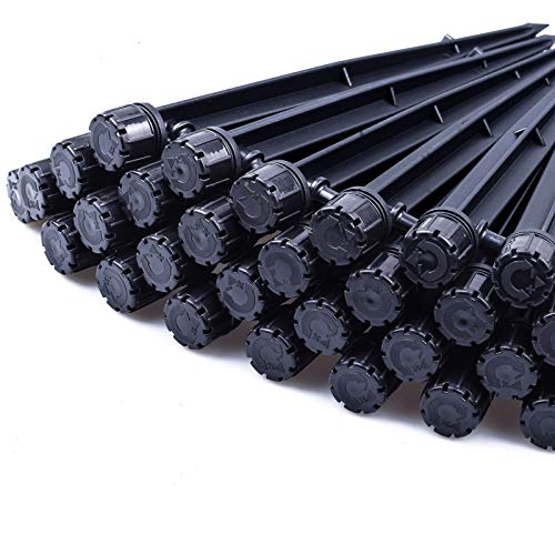 MIXC 50PCS Drip Emitters Sprayer with Stake Water Flow Adjustable for 1/4 inch Irrigation Tube Hose, 360 Degree Dripper Perfect for Irrigation System Watering Kits for Garden Patio Lawn Flower Bed