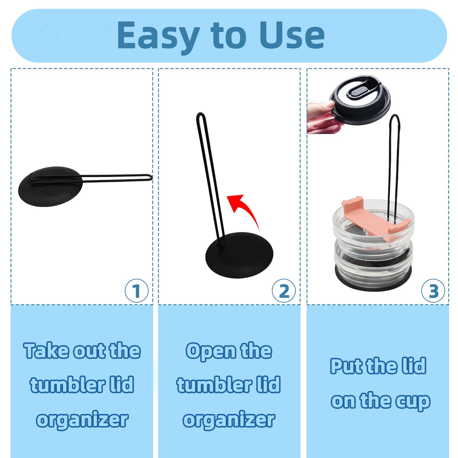 3 Pieces Tumbler Lid Organizer,Lid Organizer with Collapsible Design、Can Accommodate Up to 10 Cup Lid,Saves Kitchen Cabinet and Countertop Space (Suitable for Cup Lid Mouth Than 1.5cm)
