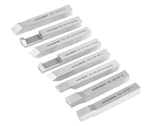 Accusize Industrial Tools 3/8'' 8 Pc Hss Tool Bit Set, Pre-Ground for Turning and Facing Work, 2662-2003