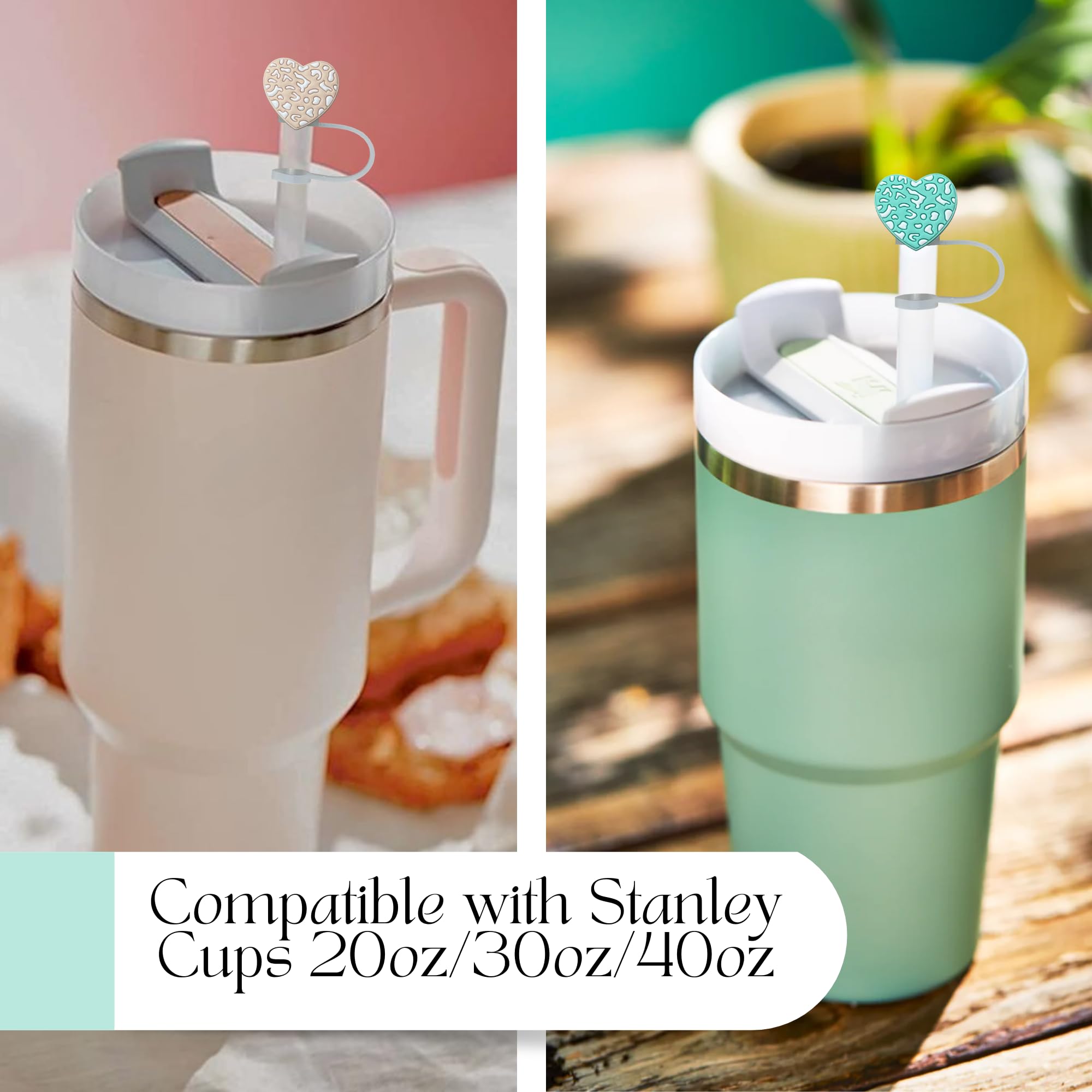 4 PCS Stanley Straw Cover Cap for Stanley Cup Straw Topper pack of 10mm, Cute Heart Straw Covers, 40 Oz Straw Caps Stanley Cup Tumblers Accessories