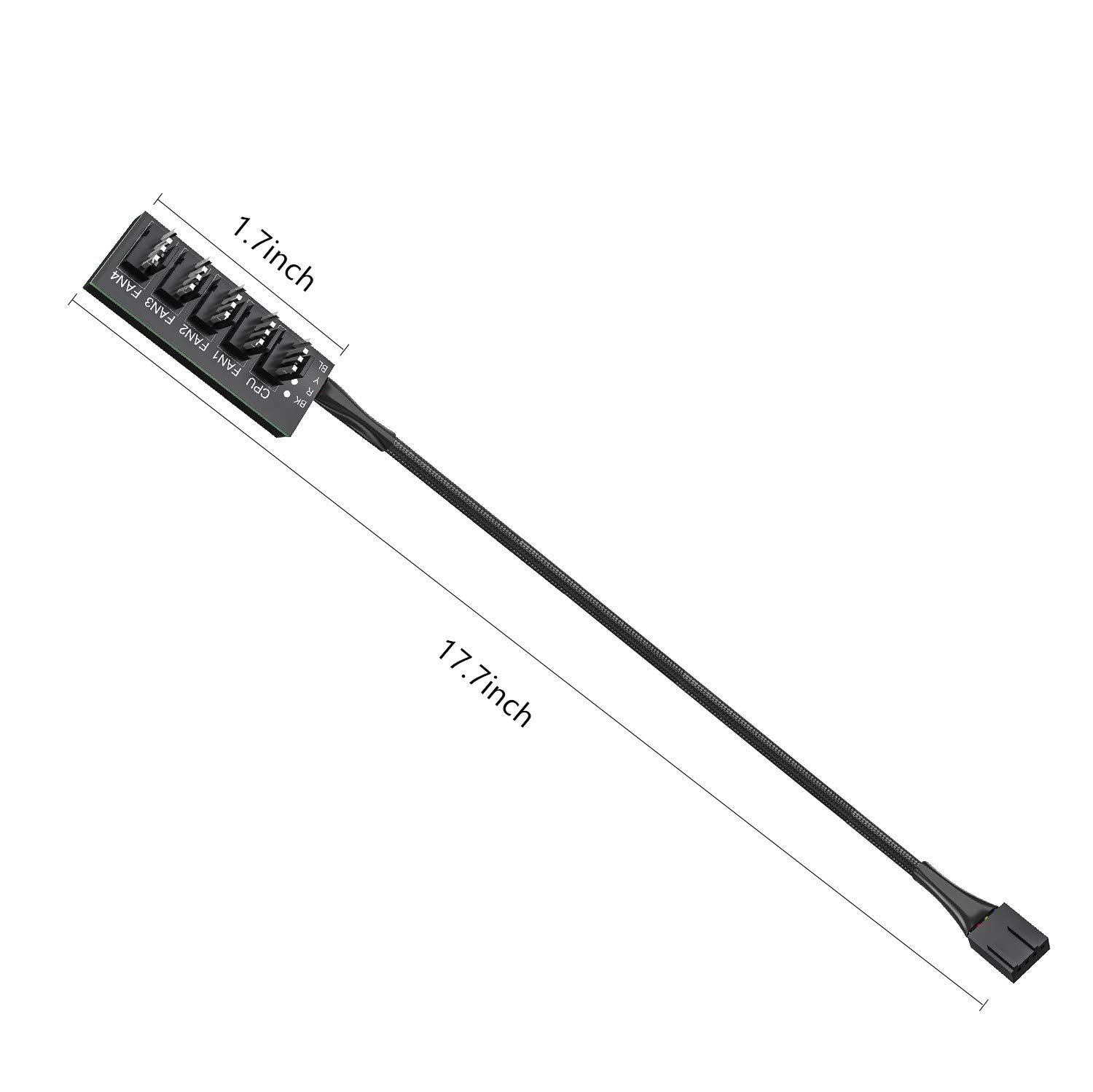 PWM Fan Hub, 2 Pack PC Fan Splitter 5 Way Sleeved Power Supply Cable Adapter, Internal Motherboard Fan Power Extension Cable Cord for Computer Cooler Case 4-Pin and 3-Pin Fans, 17.7inch