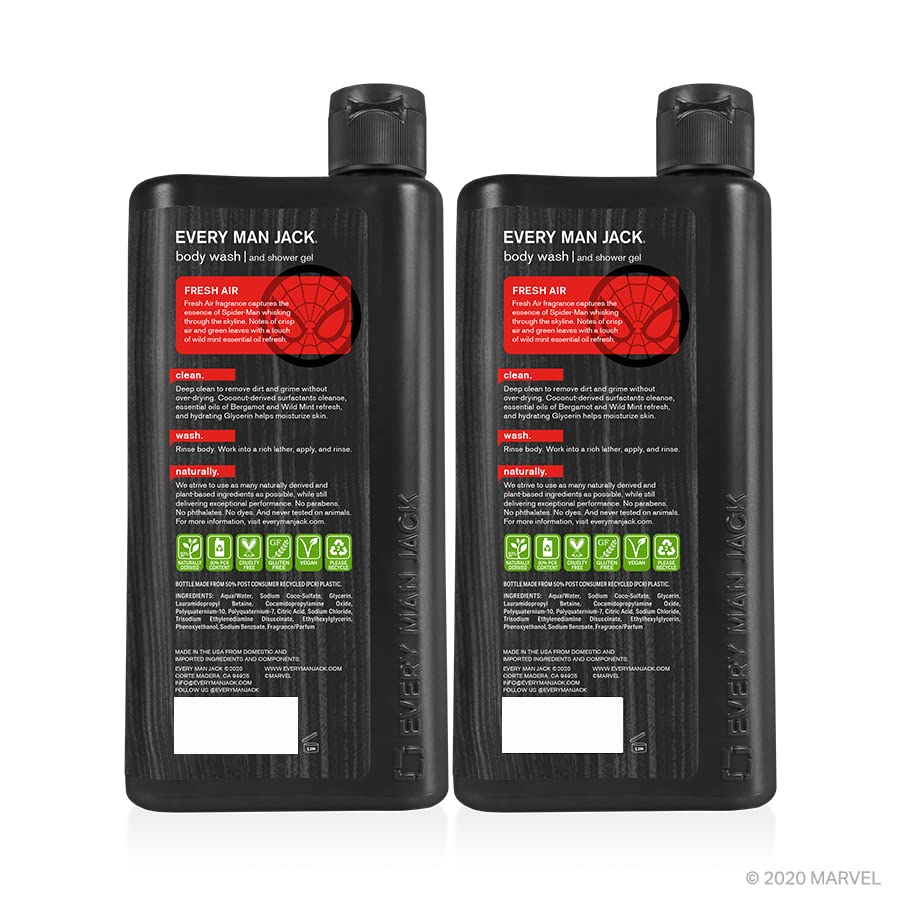 Every Man Jack Body Wash - Marvel Spider Man | 16.9-ounce Twin Pack - 2 Bottles Included | Naturally Derived, Parabens-free, Pthalate-free, Dye-free, and Certified Cruelty Free