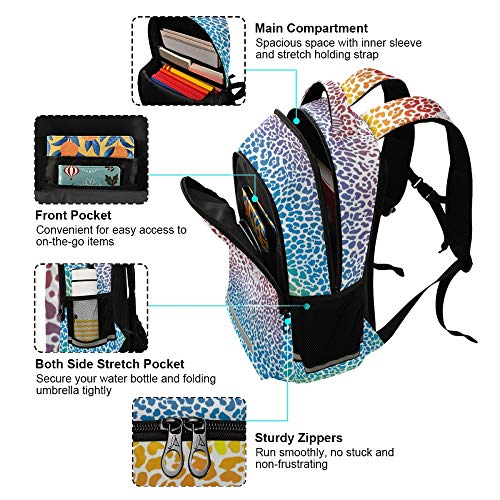 ALAZA Leopard Print Cheetah Animal Rainbow Colorful Backpack Purse for Women Men Personalized Laptop Notebook Tablet School Bag Stylish Casual Daypack, 13 14 15.6 inch