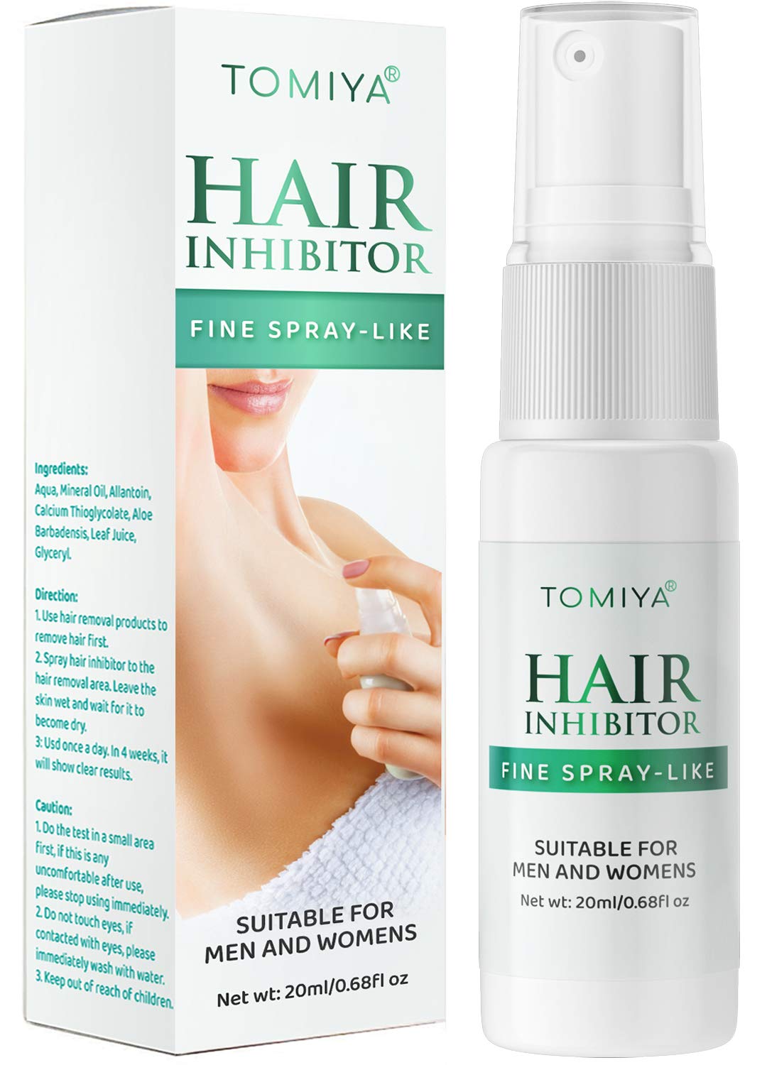 Tomiya Hair Inhibitor - Hair Stop Growth Spray - With 5 Wax Strips - Natural Ingredient to Inhibit and Reduce to Stop Hair Growth - Safe for Face, Arm, Leg, Armpit Use - Smooth Your Skin - 20 ML