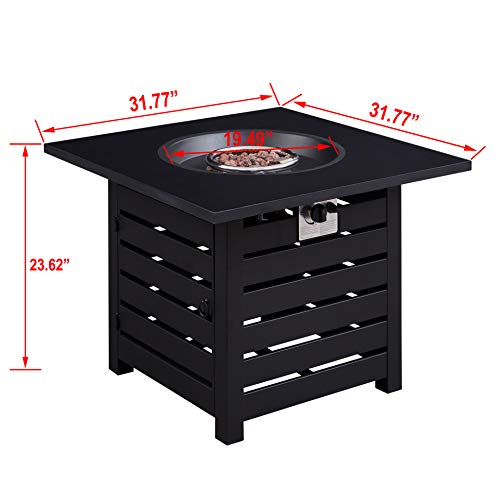 32 Inch Propane Fire Pits Table with Blue Glass Ball,40,000 BTU Outdoor Wicker Fire Table with ETL-Certified,2-in-1 Square Steel Gas Firepits (32Inch)