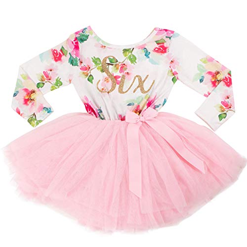 Grace & Lucille Children's Birthday Dress (6th Birthday) (Pink Floral Long Sleeve, Gold, 6T)