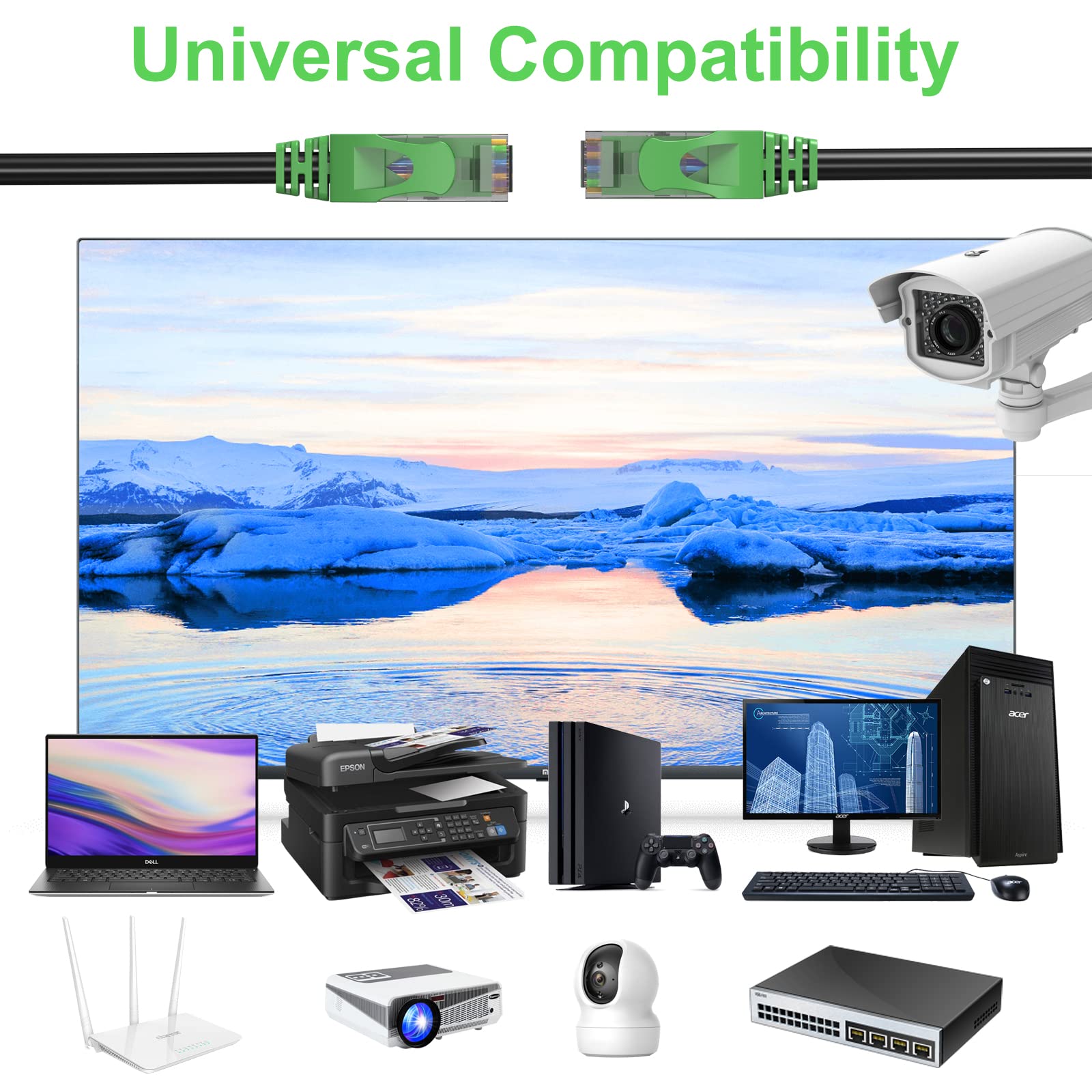 200FT Cat6 Outdoor Ethernet Cable, In-Ground, Heavy Duty Direct Burial, 24AWG CCA Patch Cord for Laptops, PCs, Routers, Printers, Surveillance Camera, POE, UTP Cat 6 Internet Cable with 25 Cable Ties