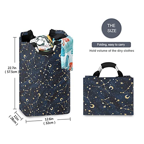 ALAZA Night Sky Stars Moon Laundry Basket with Handles, Durable Laundry Hamper Bag Collapsible Cloth Storage Bin for Home Bedroom Bathroom College Dorm
