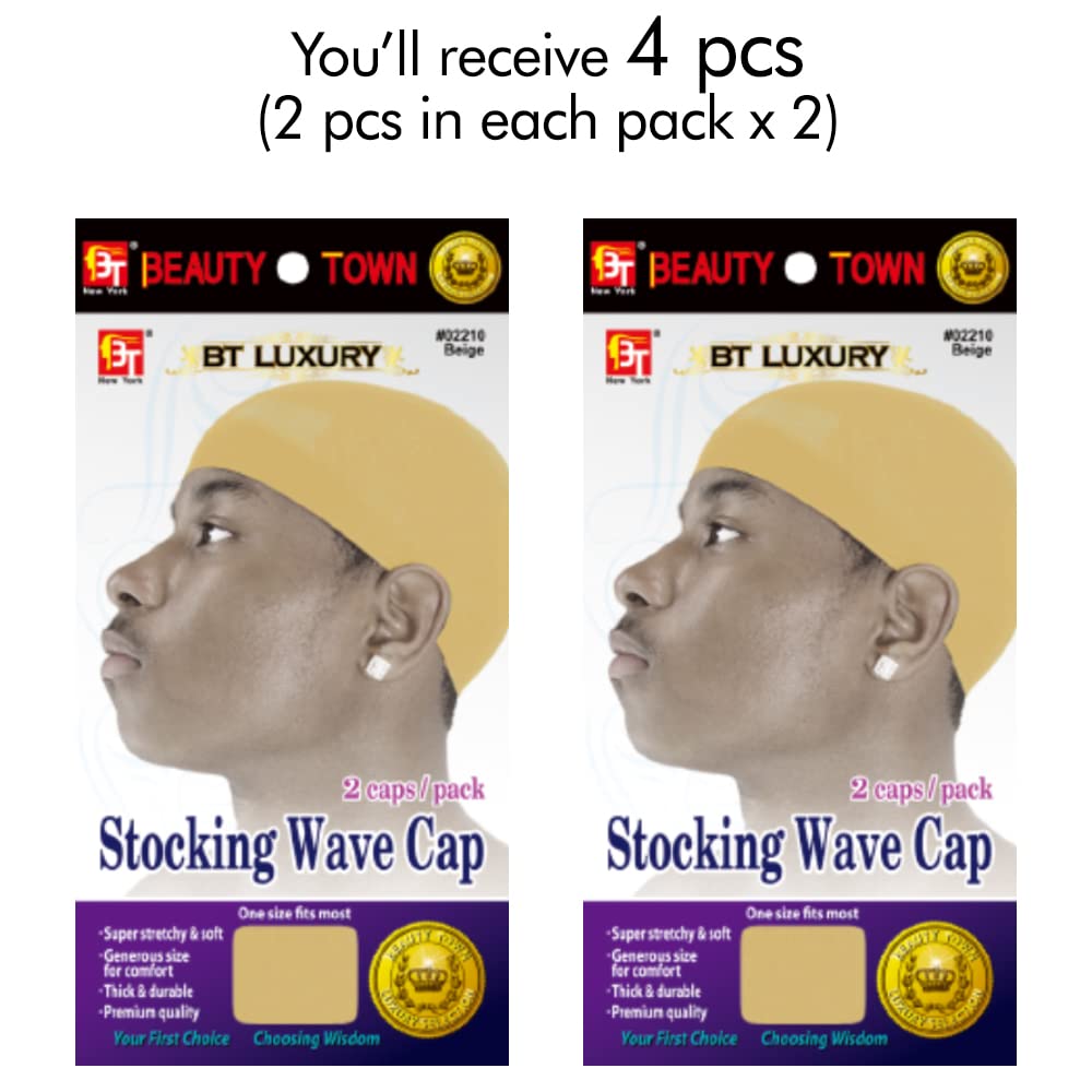 4 Pcs Wave Cap Stocking Caps Stretch Compression Long Lasting Lightweight Comfortable Fit Durable Mens Dome Cap Loc Cap Sleeping Hair Caps Wave Caps for Men (Black - 2 Pack of 2 Pcs)