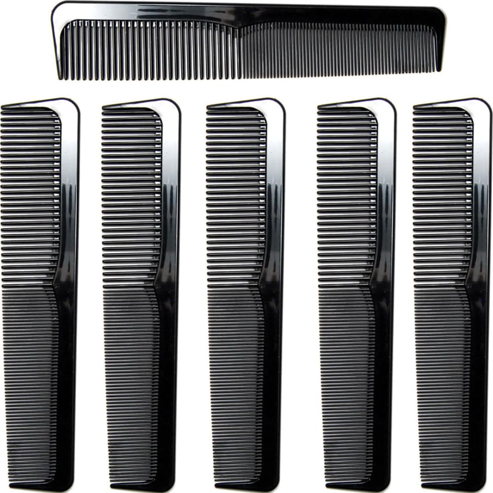 Luxxii 6 Pack - 9" Large Black Dressing Comb Barber Comb SET - Styling Essentials Coarse/Fine