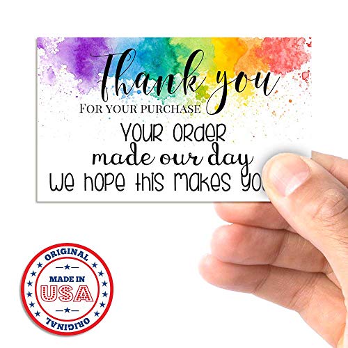 Your Order Made Our Day Watercolor Rainbow Thank You Customer Appreciation Package Inserts for Small Businesses, 100 2" X 3.5” Single Sided Insert Cards by AmandaCreation