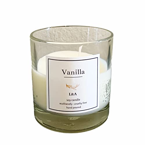 Aromatic Soy Scented Candles Vanilla. Handmade in Glass Jar Covered. Perfect for Gift, DƩcor, and Parties.