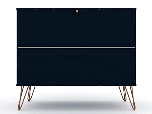 Manhattan Comfort Rockefeller Mid-Century Modern 3 Drawer Bedroom Dresser, 17.52" L x 35.24" W x 30.82", Midnight Blue