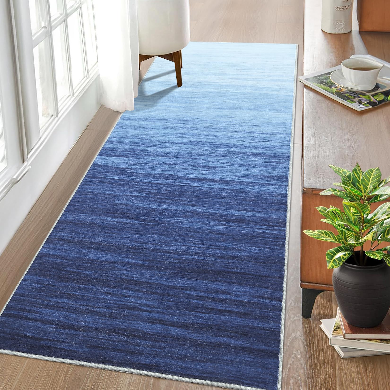 GlowSol Non Slip Runner Rug 2x6 Washable Rugs Bath Rug Soft Rug Runners for Hallways Kitchen Mat with Rubber Backing Indoor Mats for Front Door Entry Bedroom Laundry Living Room, Blue 2'x6'