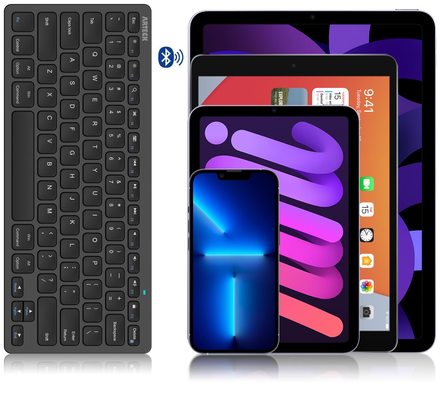 Arteck Ultra-Slim Keyboard Compatible with iPad 10.2-inch/iPad Air/iPad 9.7-inch/iPad Pro/iPad Mini, iPhone and Other Bluetooth Enabled Devices Including iOS, Android, Windows, Black