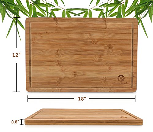 Extra Large Organic Bamboo Cutting Board for Kitchen - Wood Butcher Block - Wood Cutting Board with Juice Groove - Kitchen Chopping Board for Meat, Cheese and Vegetables, 18 x 12” - Pristine Bamboo