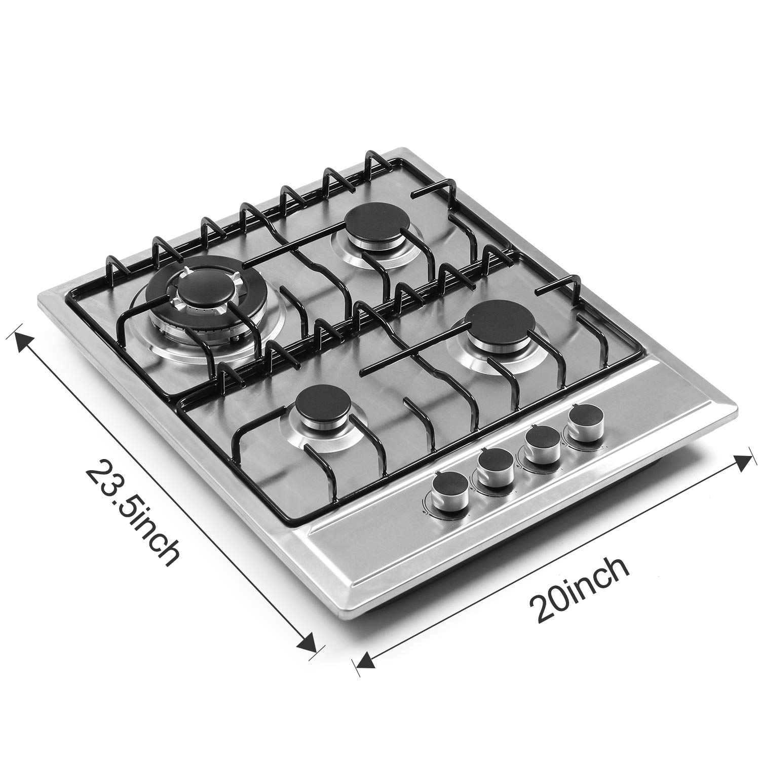 24″x20″ Built in Gas Cooktop 4 Burners Stainless Steel Stove with NG/LPG Conversion Kit Thermocouple Protection and Easy to Clean (20Wx24L)