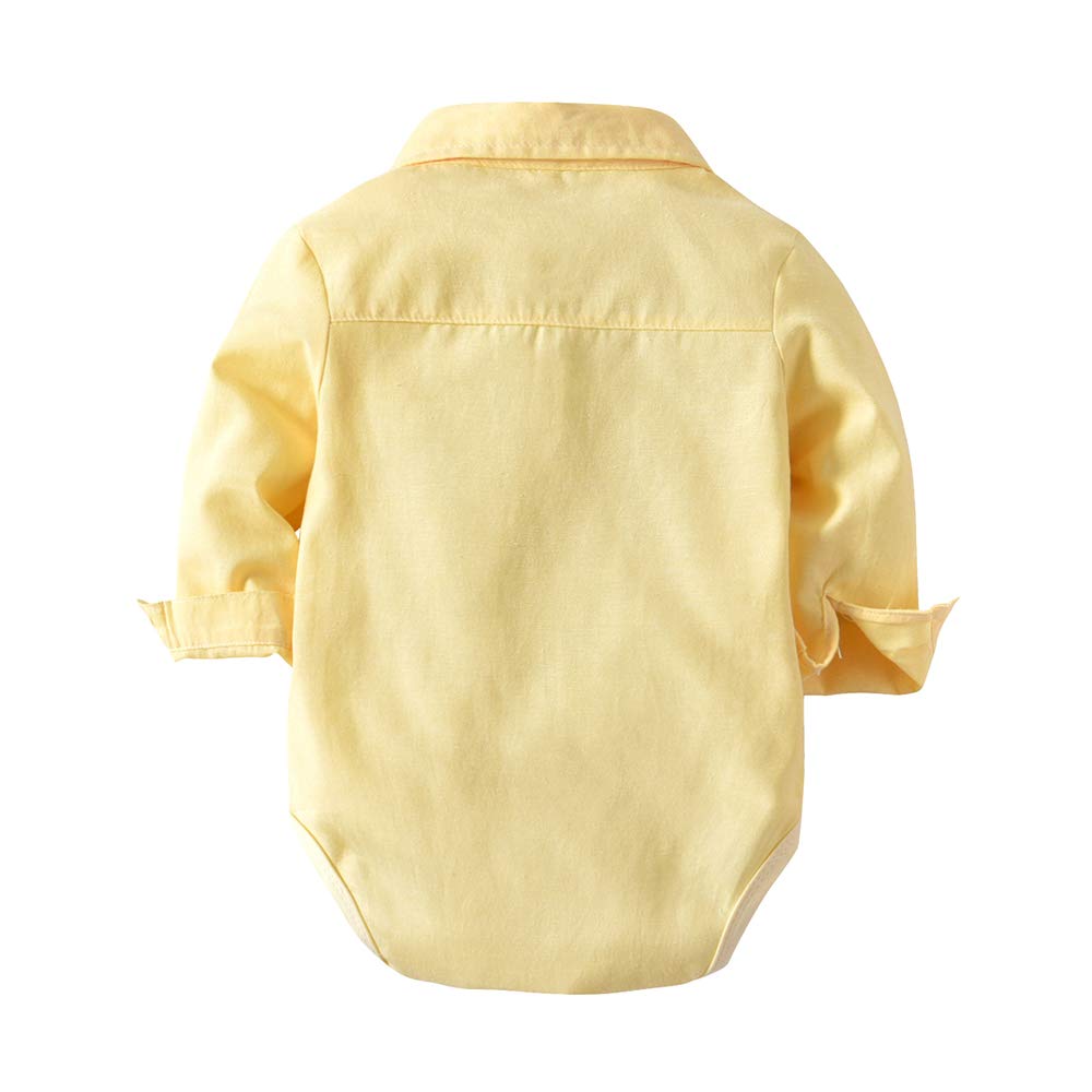 Moyikiss Studio Baby Boy Gentleman Outfit Long Sleeve Shirt with Bowtie Suspender Pants Casual Suit (Yellow, 80/12-18Months)