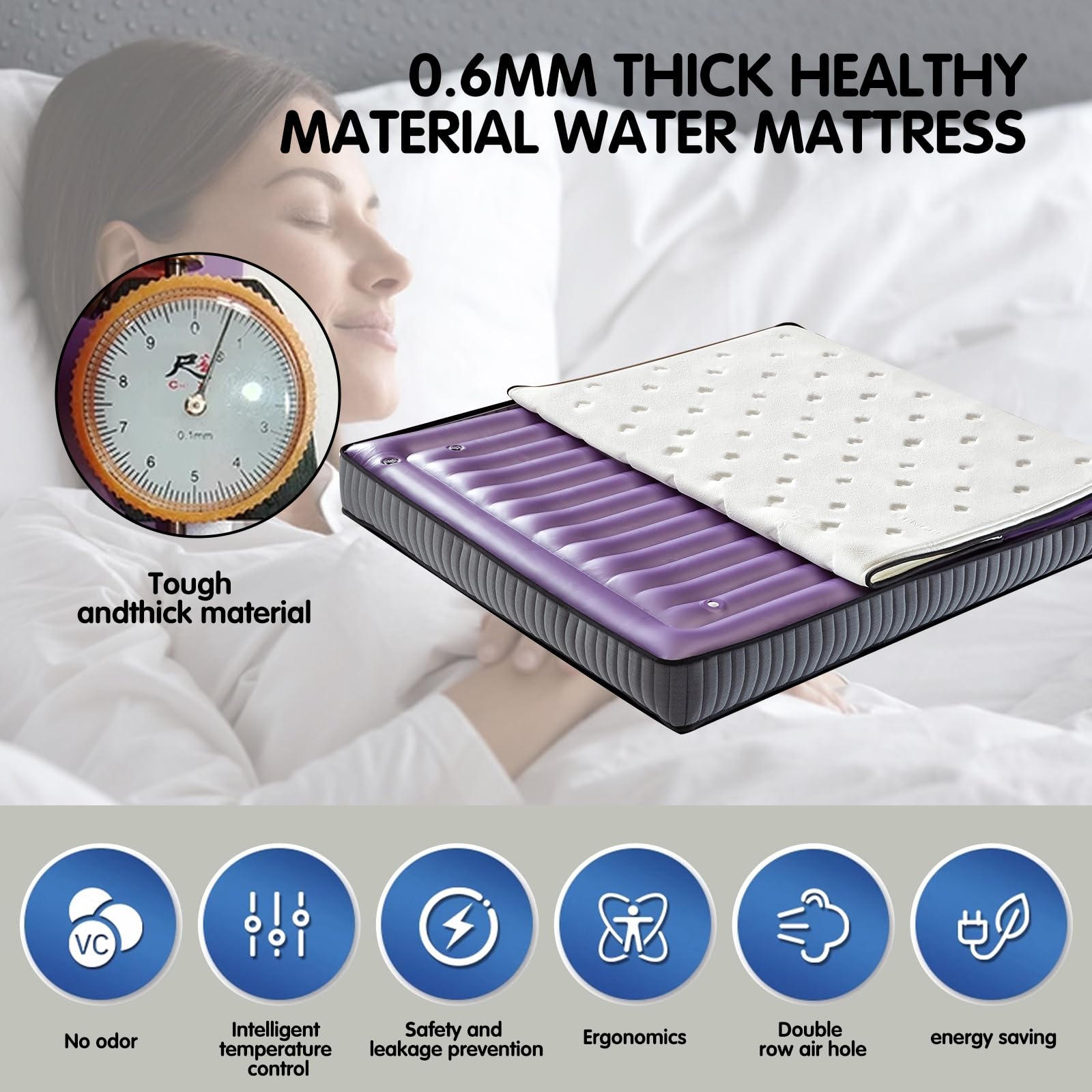 95% Small Wave Waterbed Mattresses-Intelligent Constant Temperature Full Size Water Bed, No Frame Needed Square Waterbed Mattress, Water and Air Dual Purpose Waterbed (Queen-60x80)