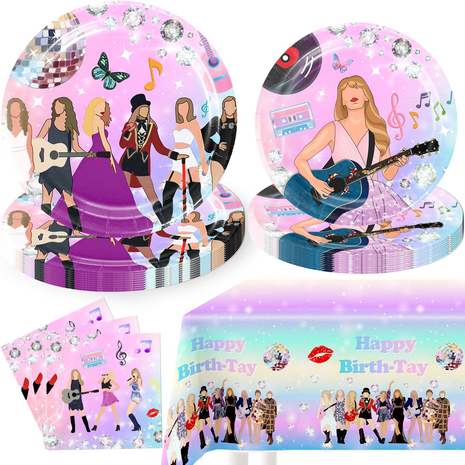 81pcs Birthday Party Decorations Plates, Birthday Party Supplies Include 40pcs Plates 40pcs Napkins 1pc Tablecloth Music Party Plates for Music Party Decorations Serves 20 Guests