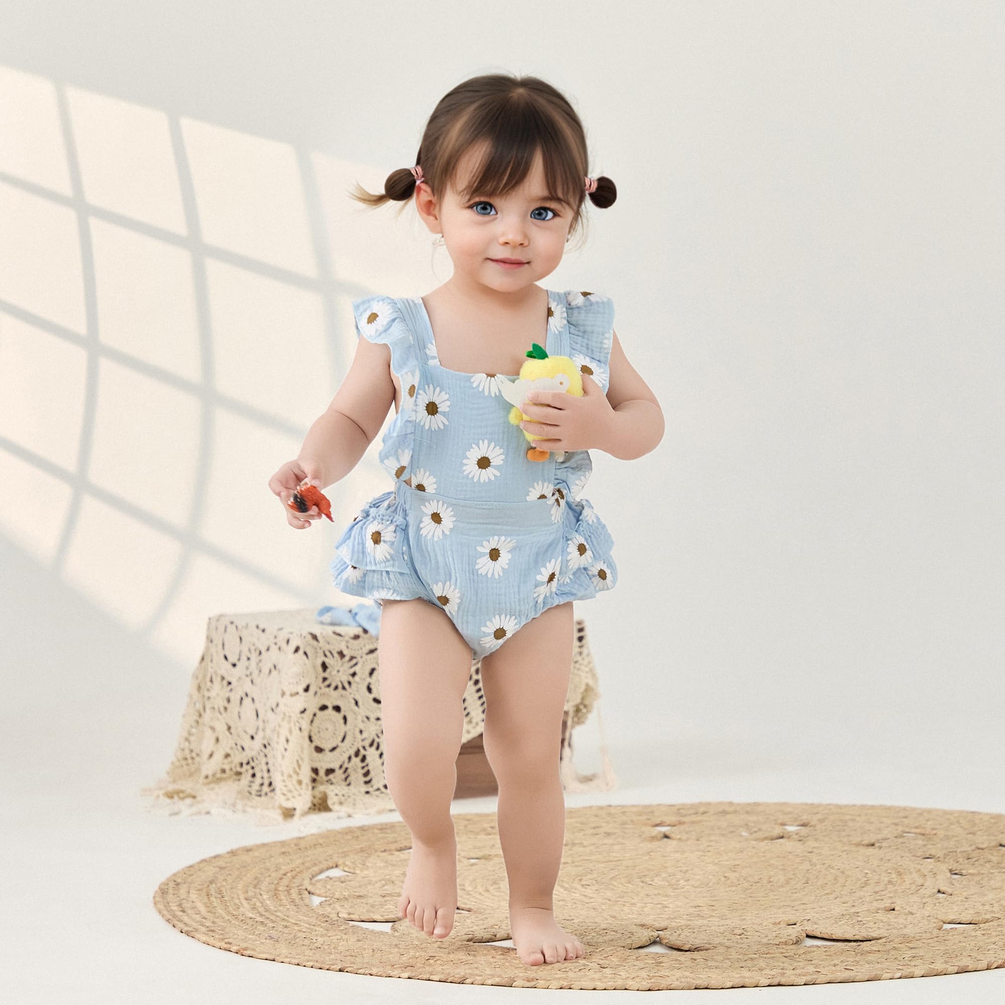 MA&BABY Baby Girls Floral Cotton Leotard Romper Blue 0-6 Months
