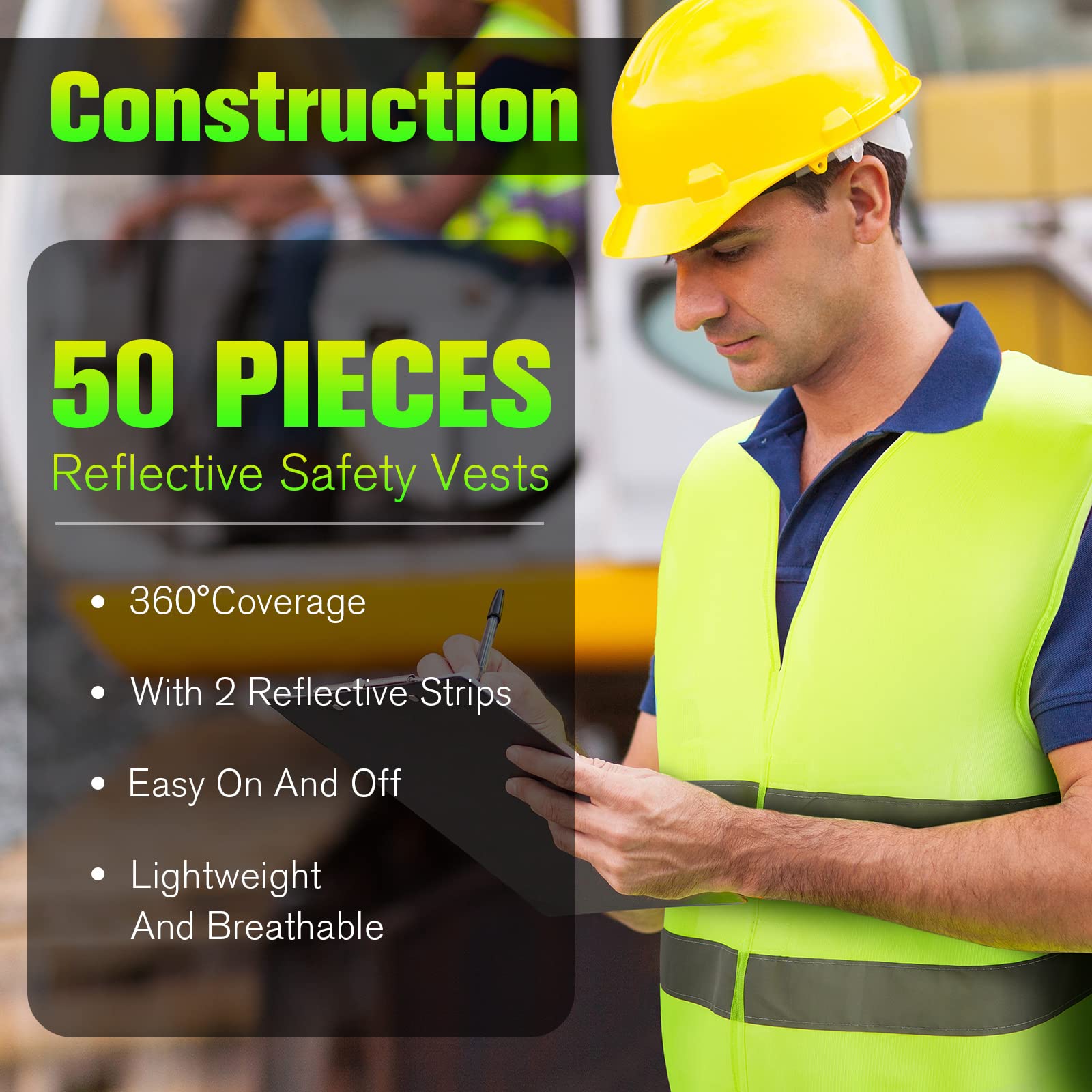 50 Pack Reflective Safety Vest in Bulk, High Visibility Mesh Vest with Reflective Strips Breathable Construction Vest for Men Women Cycling Runner Volunteer
