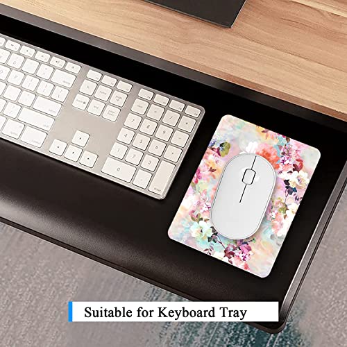 Atufsuat Small Mouse Pad, Mini Pad 6 x 8 In, Thick Rubber Waterproof Mat, Cute Mousepad for Women Men Kids Wireless Laptops Keyboard Tray Home Office Travel, Floral Pink Flowers Multicolor