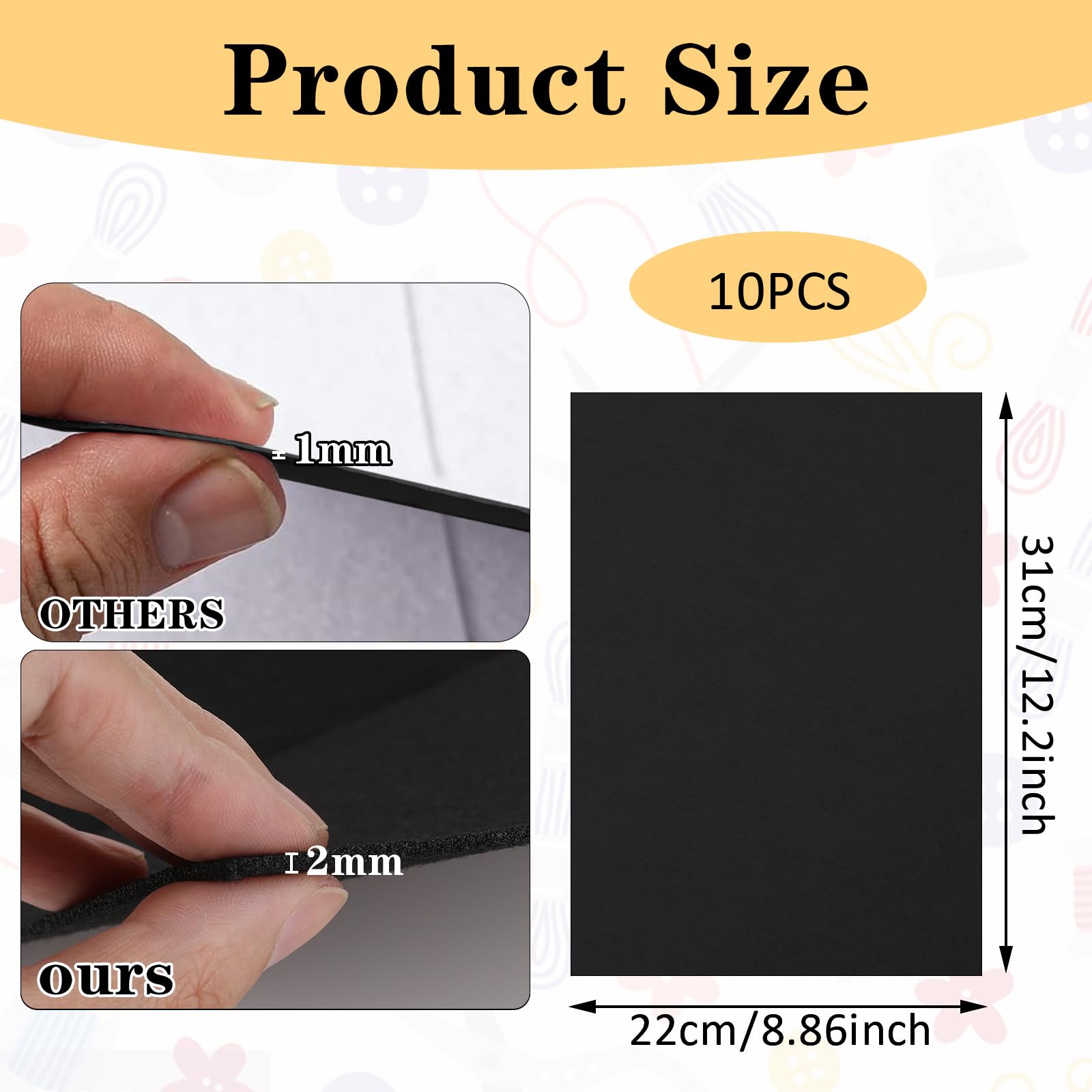 DIVINA VITAE Felt Sheets Fabric, 8.9"" x 12.2"", 2mm Stiff Felt Fabric for Crafts 10Pcs Halloween Fabric Fall Felt for DIY and Sewing Projects(Black)