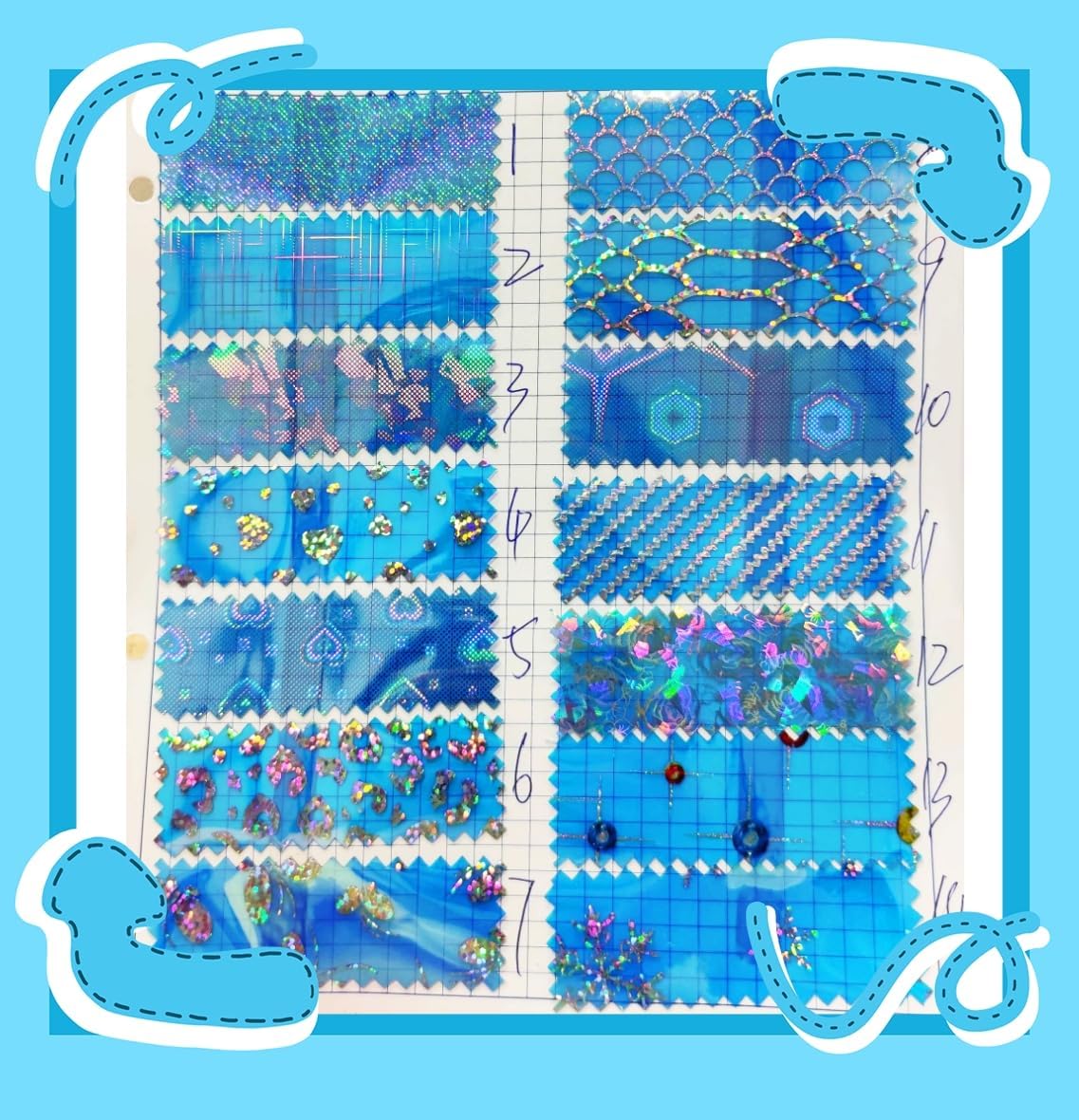HYANG Holographic Iridescence Blue Stripe PVC Leather Vinyl Sheets, PVC Leather Fabric Sheets 1 Roll 12" x 53" (30cm x 135cm) Perfect for Handmade, Bows, Earrings,Handbag,Sewing,Crafts