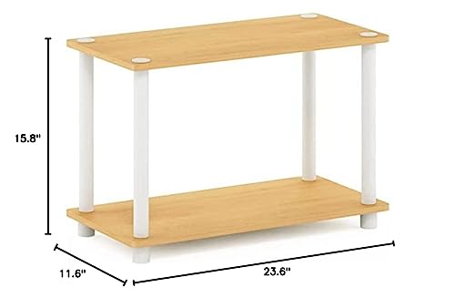 Furinno Turn-N 2-Tier No Tools Tube Shelf/End Table, Single, Beech/White