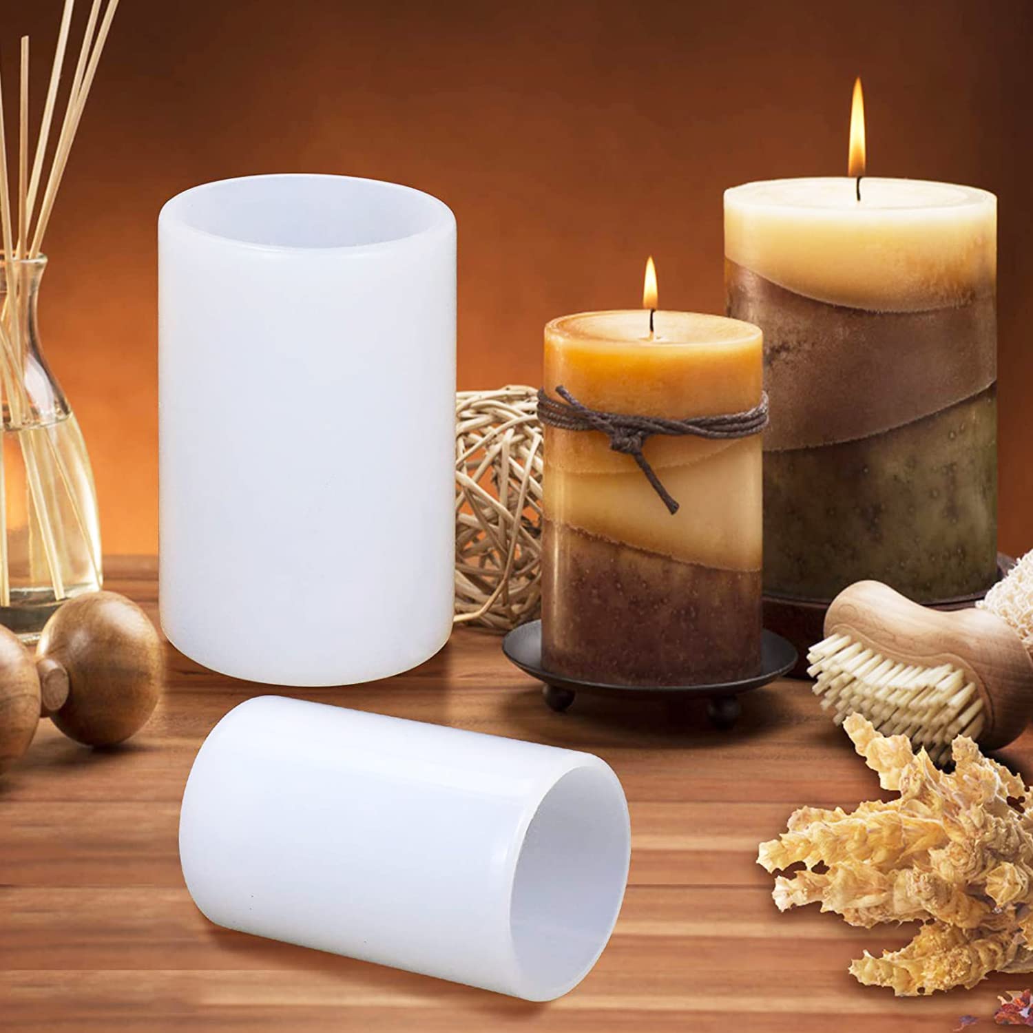 2Pcs Pillar Candle Molds,Silicone Mold for Candle Making Resin Mould Kit Cylindrical Candlestick Epoxy Casting DIY Crafts Clay Wax Soaps Polymer Clay