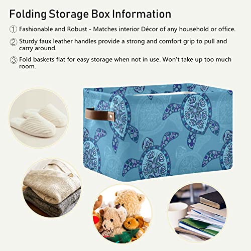 ALAZA Tribal Sea Turtle Blue Foldable Storage Box Storage Basket Organizer Bins with Handles for Shelf Closet Living Room Bedroom Home Office 1 Pack