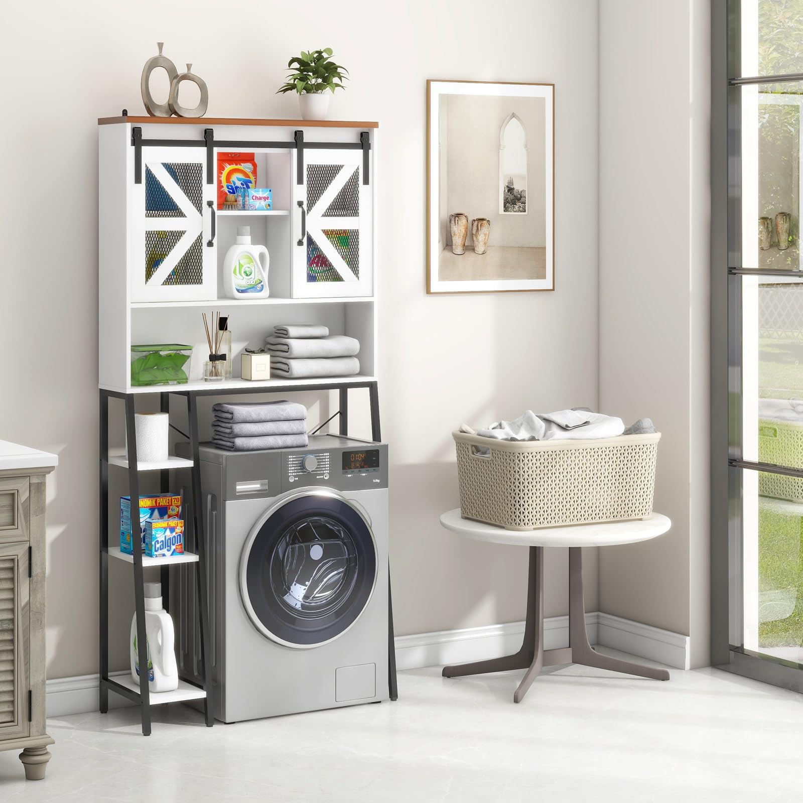 Over The Toilet Storage Cabinet, Farmhouse Storage Cabinet Over Toilet with Sliding Barn Door,Home Space-Saving Toilet Rack, for Bathroom, Restroom, Laundry