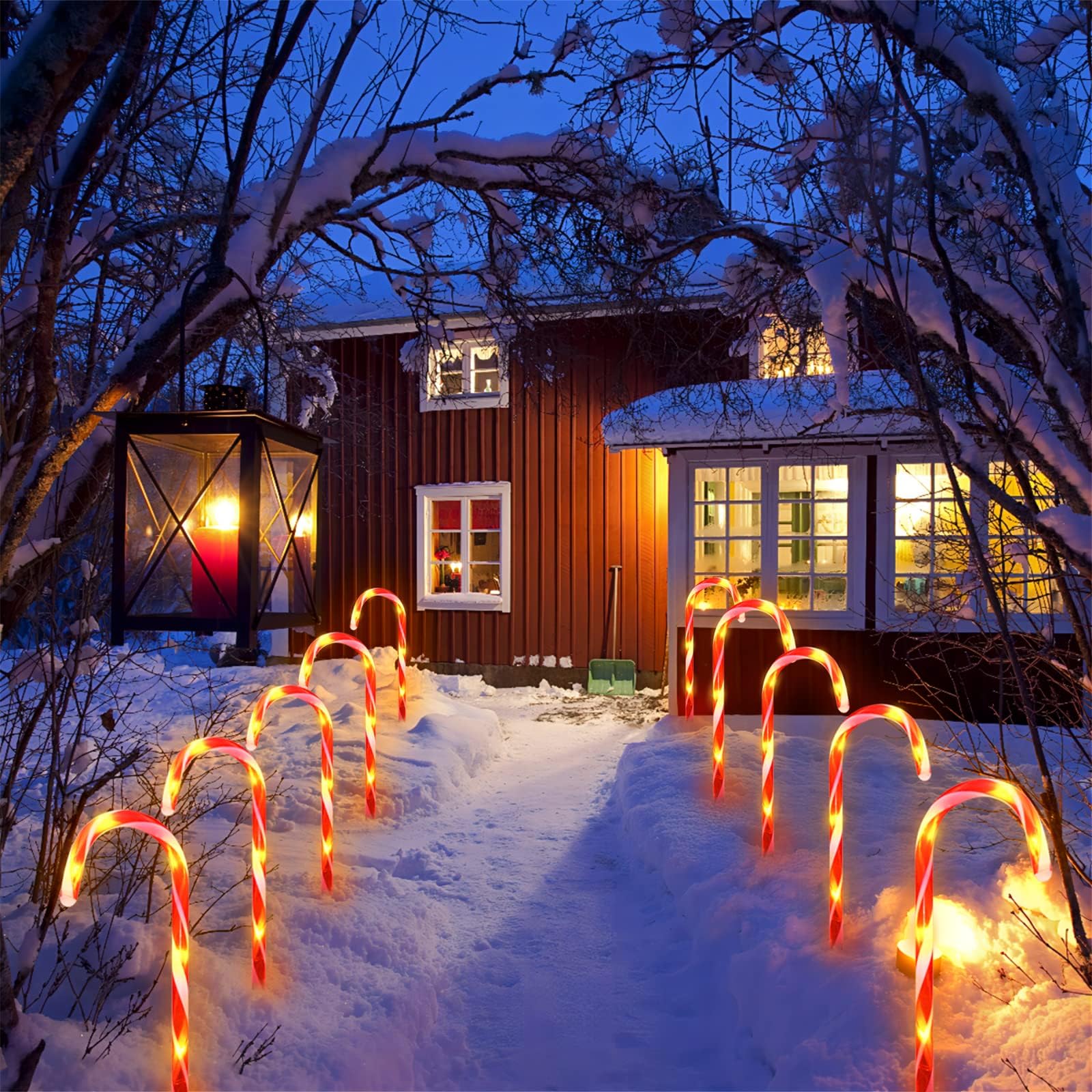24 Pack Upgraded Waterproof Solar Christmas Candy Cane Lights, Christmas Pathway Stake Lights Outdoor with 8 Modes, Solar Pathway Makers Lights for Outdoor Yard Walkway Garden Christmas Decorations