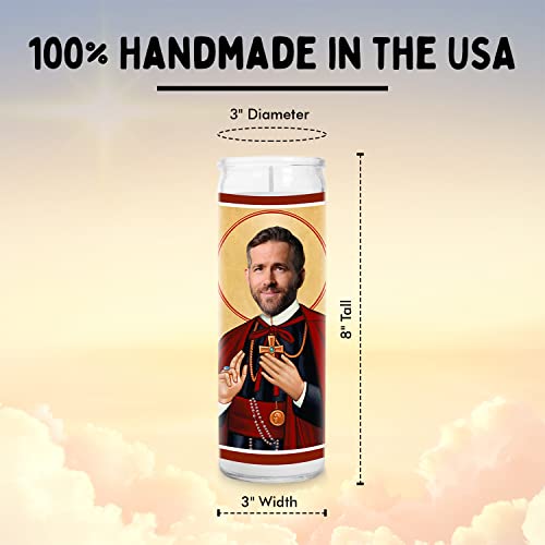 Ryan Reynolds Celebrity Prayer Candle - Funny Saint Candle - 8 inch Glass Prayer Votive - 100% Handmade in USA - Novelty Celebrity Gift