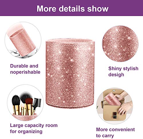 Pencil Cup, Pen Cup PU Glitter Pen Holder Shiny Pen Pencil Stand Pencil Holders Makeup Brush Holder Pen Pencil Organizer Case for Desk Organizer and Storage Box Office Classroom Home (Pink)