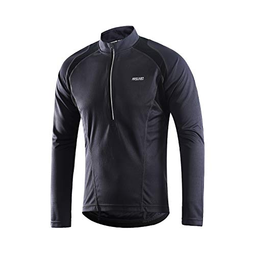ARSUXEO Men's Half Zipper Cycling Jerseys Long Sleeves MTB Bike Shirts 6031 Gray Size Medium