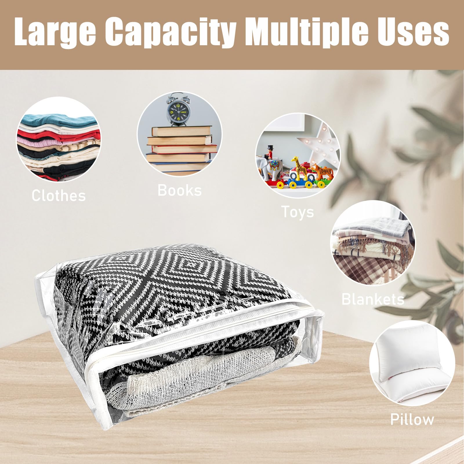 30Pcs Clear Vinyl Zippered Storage Bags,Blankets Storage Bags Plastic Storage Bags for Sweater Clothes Bed Sheet Organizer with Zipper for Closet Linen Sweater Bed Sheet Pillow,10.5 x 10.5 x 2.5 Inch