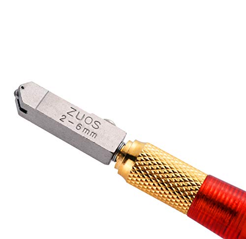ZUOS Pistol Grip Oil Feed Glass Cutter Tungsten Carbide, Professional Stained Glass Cutting Tool with 2 Replaceable Head and Oil Reservoir- 2mm-12mm
