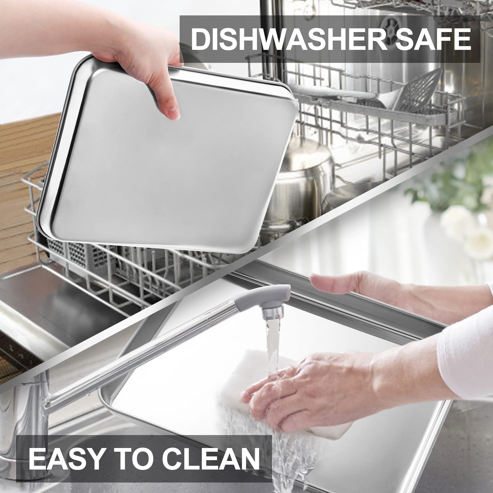 4 Pieces Quarter Sheet Pan, CEKEE Stainless Steel Cookie Sheets for Baking, Baking Sheets For Oven, Baking Pan Tray Cookie Pan, Warp Resistant & Heavy Duty Baking Pans Set - Size 12 x 10 x 0.98 Inch