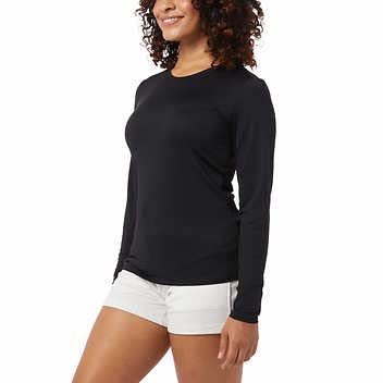 32 Degrees Ladies' Long Sleeve Air Mesh Tee, 2-Pack Black and Blue Small