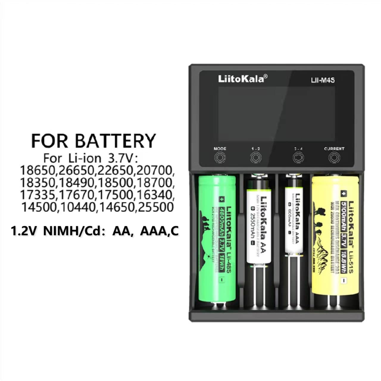 4-Bay 18650 Battery Charger,Test Battery Capacity,Touch Button,Universal Battery Charger for: 3.7V 26650 20700 18650 18350 1.2V NiMH/Cd AA AAA Size Batteries
