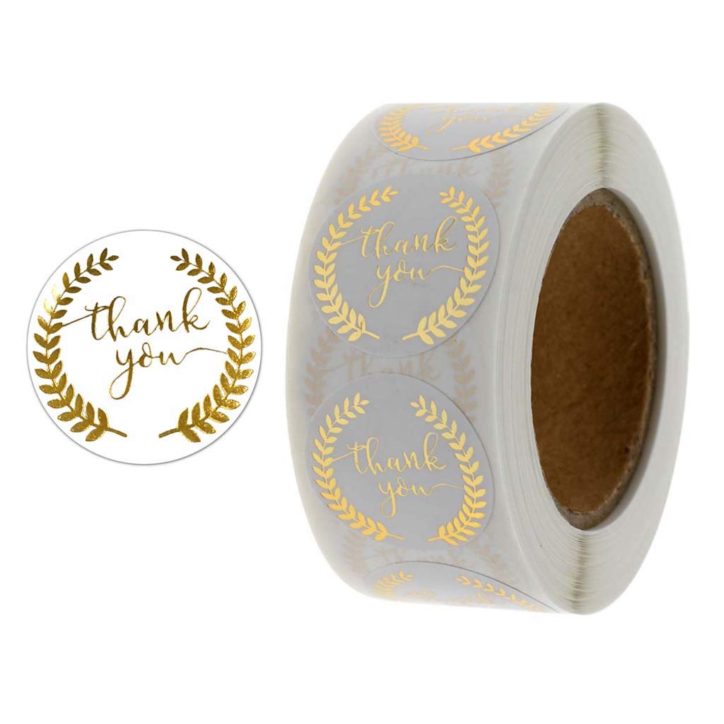 Vxkbiixxcs-o Stickers, 500 Pieces/roll Twig Thank You Sticker Gold Foil Seal Label Wedding Party Stationery
