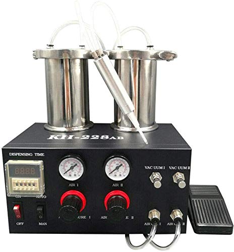 AB Adhesive Vuccum Glue Dispenser Machine AC 110V Semi-auto Digital Glue Dispenser with 2X500ml Stainless Steel Tanks and Foot Pedal Control Mode,Paste Liquid Adhesive Controller Dropper Machine