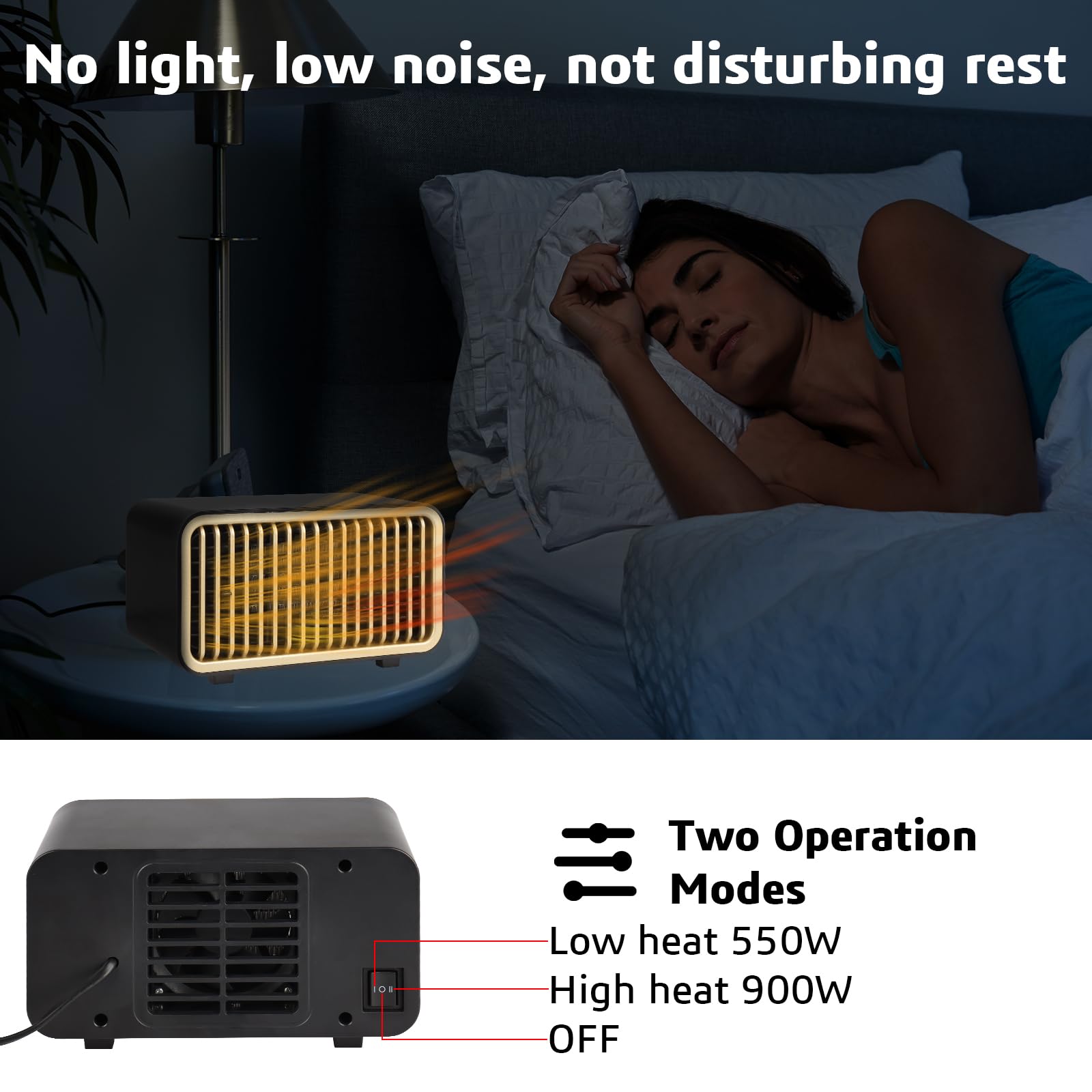 Portable Space Heater, YOUCIDI 550W / 900W Electric Heater Warmer Two Modes Energy Efficient Safe and Quiet, PTC Fast Heating Small Space Heater with Tip-over and Overheat Protection