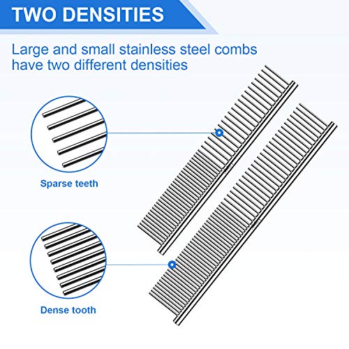 Pet steel comb grooming comb, double-sided stainless steel dog comb, available in 2 different sizes, Lilpep is used for cleaning and massage, grooming, removing tangles, suitable for pet cats and dogs