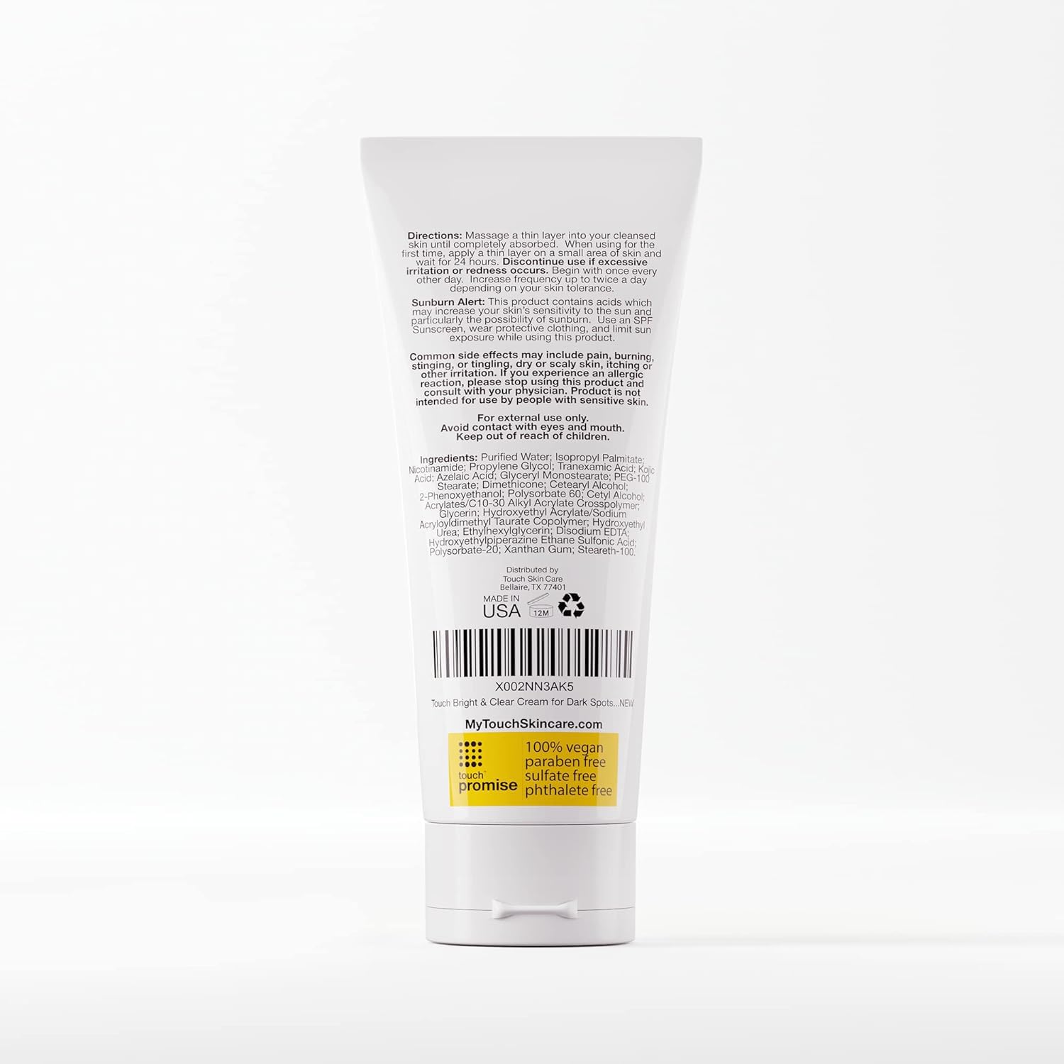 TOUCH Skin Bright Cream for Dark Spots on Face - Azelaic Acid with Kojic Acid, Tranexamic Acid, & Niacinamide β Age Spot, Sun Spot, and Melasma