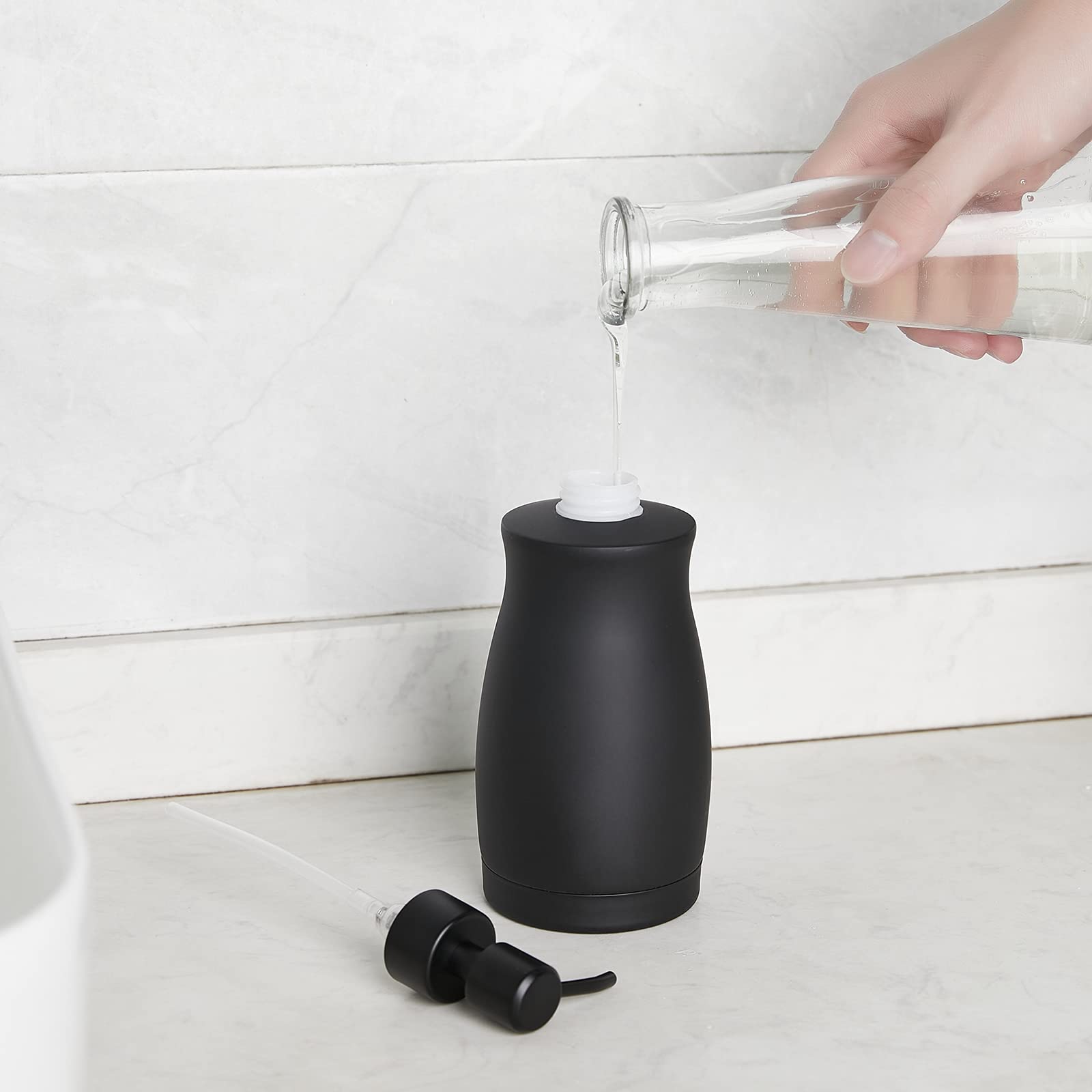 304 Stainless Steel Countertop Black Soap Dispenser Rust Resistant Leak-Proof Liquid Hand Sanitizer Pump with Hopper,for Kitchen Sink, Countertop, Bathroom (13.5oz/400ml)…