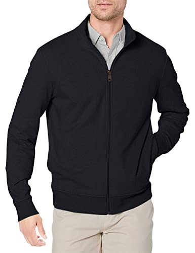 Amazon Essentials Men's Lightweight French Terry Full-Zip Mock Neck Sweatshirt, Black, Small