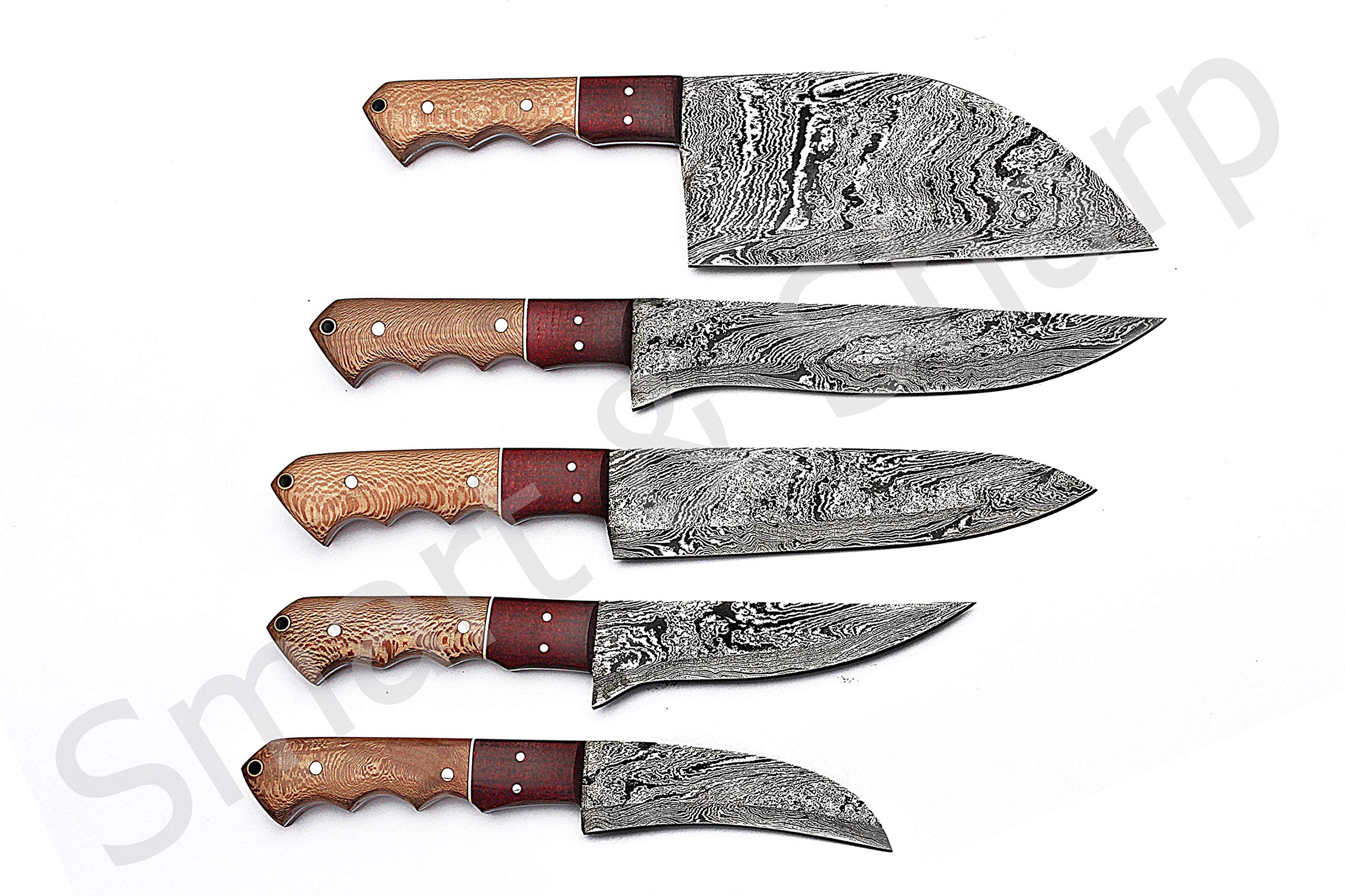 Custom Handmade Damascus Chef Knives Set/Kitchen Knives 5 Pieces Set SS-17210 and 17211 Poplar Wood (Poplar Wood)